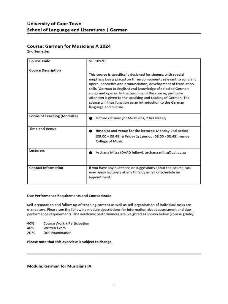 Mus A Syllabus 2024 2ndsemester | PDF | Grammar | Language Mechanics