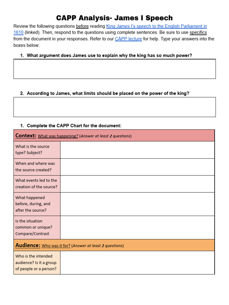 CAPP Analysis: James I Speech | PDF