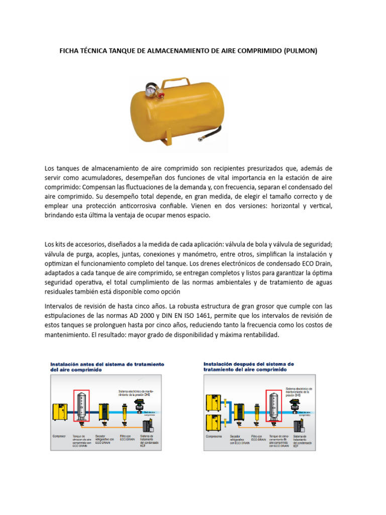 Ficha Técnica Tanque de Almacenamiento de Aire Comprimido Pulmon | PDF
