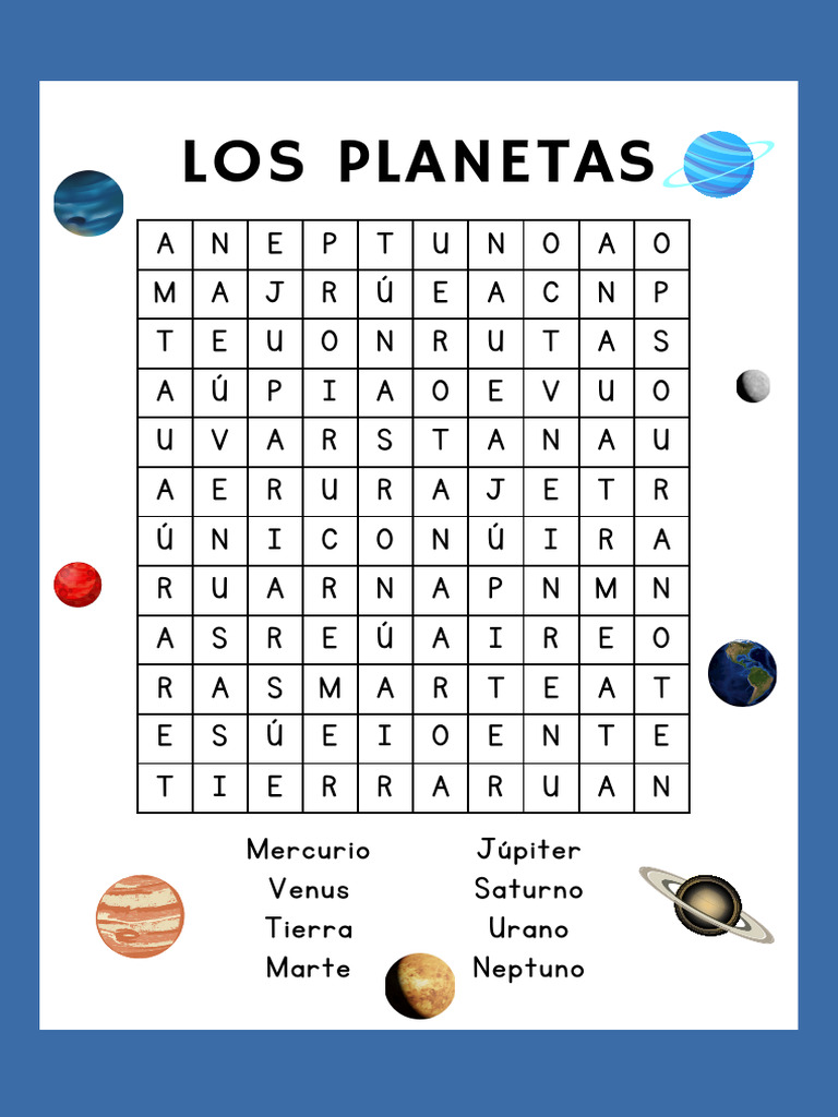 Hoja de Trabajo de Sopa de Letras de Planetas en Estilo Texturizado ...
