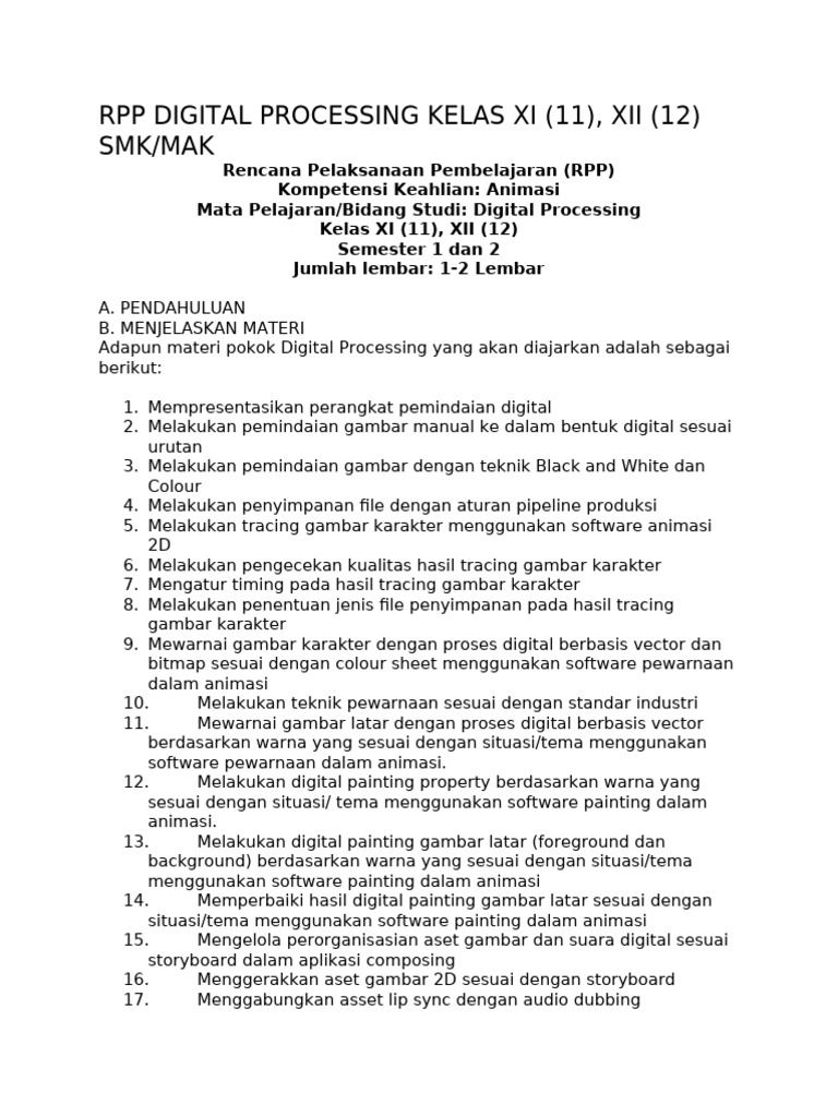 RPP Digital Processing Kelas Xi | PDF
