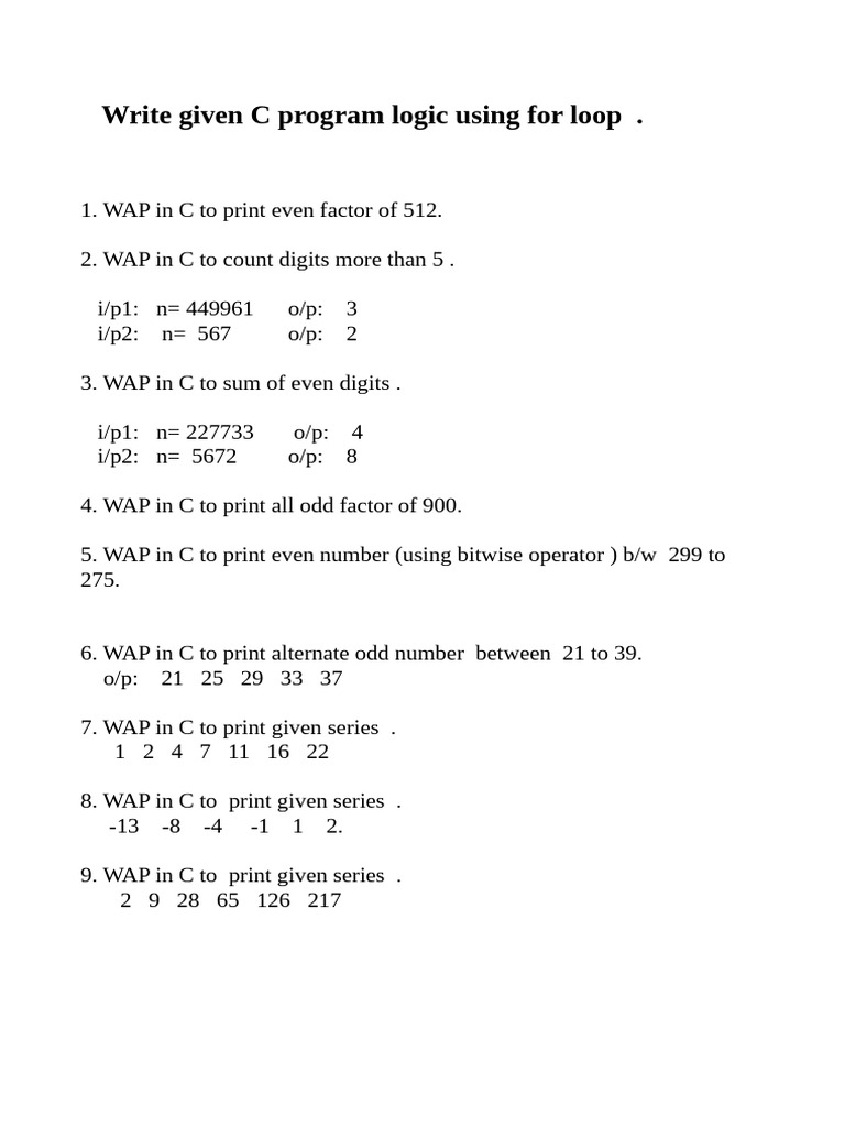 Write Given C Program Logic Using For Loop | PDF