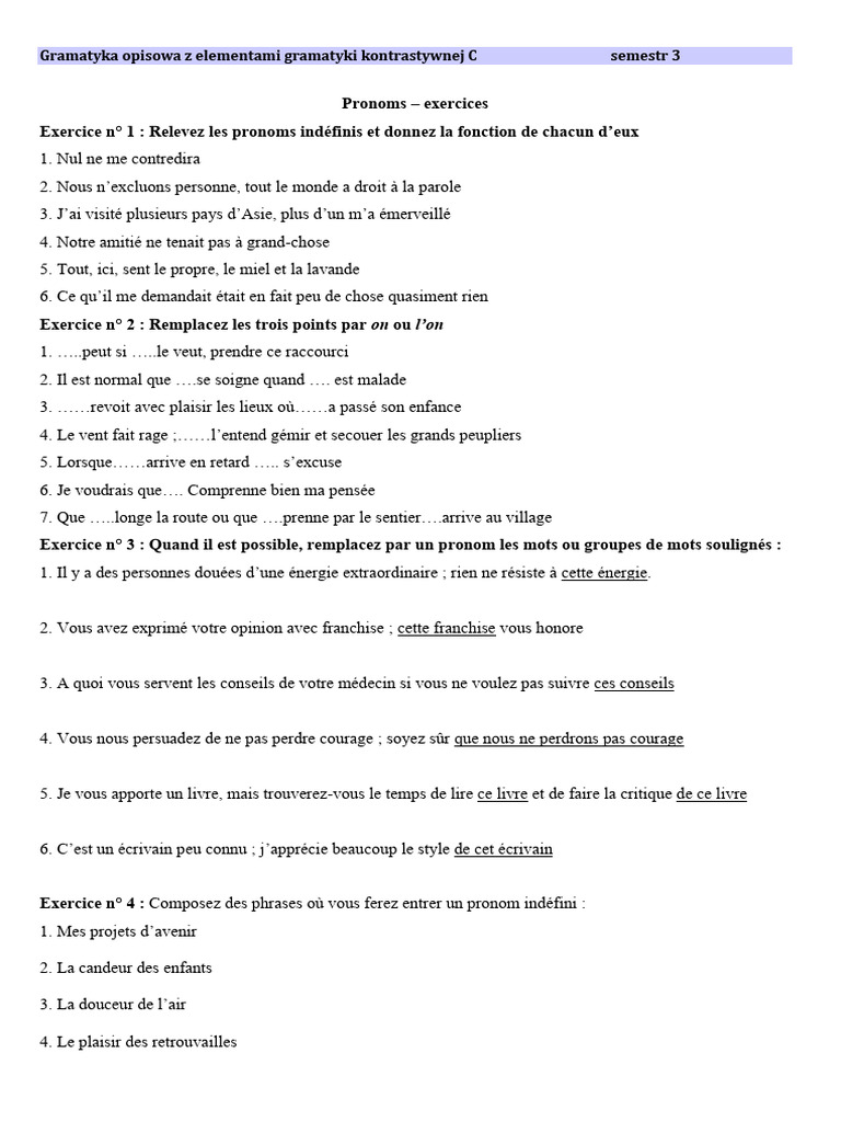 Pronoms Exercices | PDF