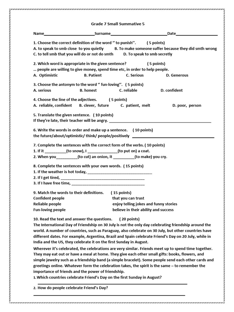Grade 7 Small Summative 5 | PDF