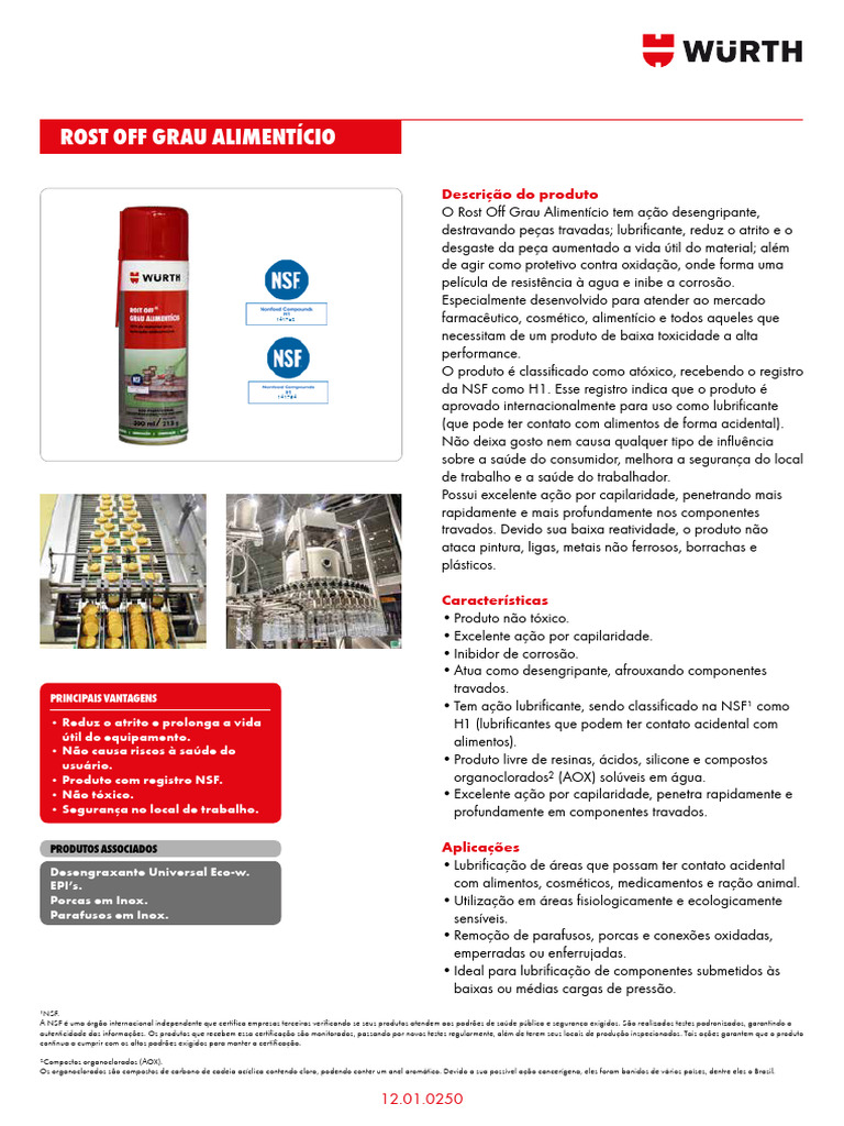 Ficha Tecnica Lubrificante Grau Alimenticio | PDF