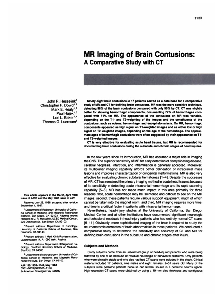 Hesselink Et Al 2012 MR Imaging of Brain Contusions A Comparative Study ...