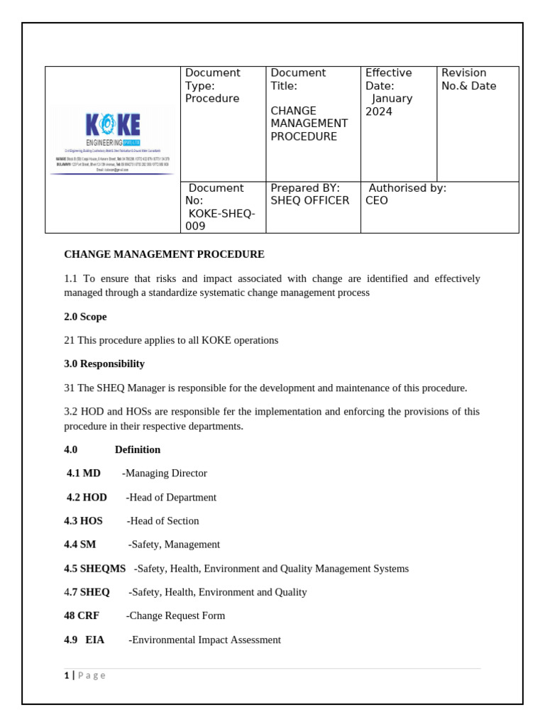 Change Management Procedure | PDF