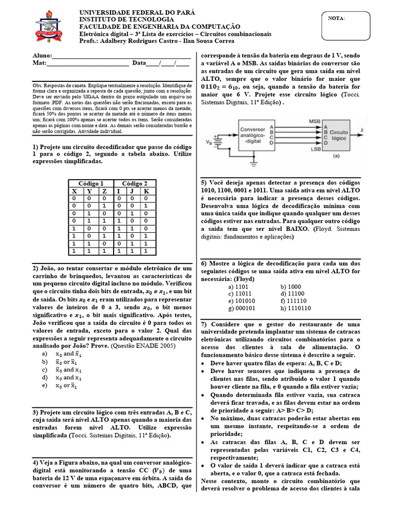 Digital Lista03 Circuitos-Combinacionais | PDF