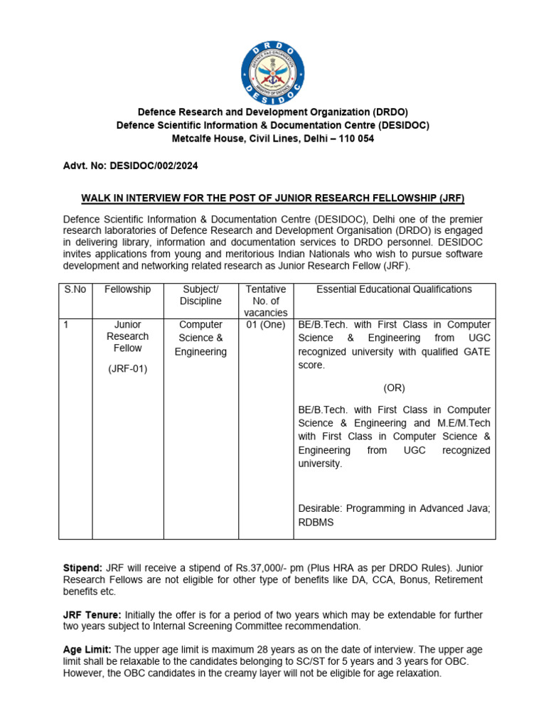 DRDO JRF | PDF