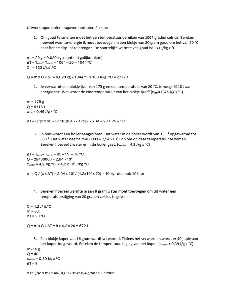 Uitwerkingen oefen opgaven herhalen 2e klas | PDF