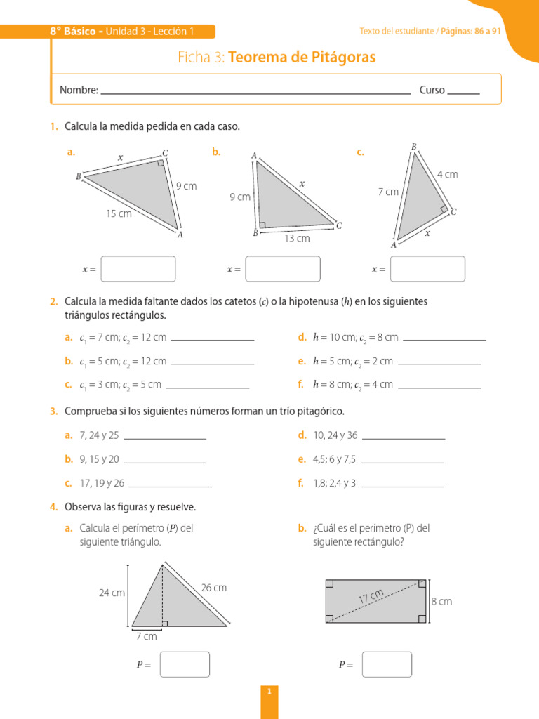 Ficha 3 Teorema Pitagoras | PDF