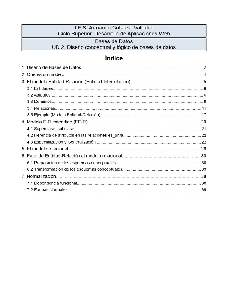 Unidad 2. Diseño Conceptual y Lógico de Bases de Datos | PDF