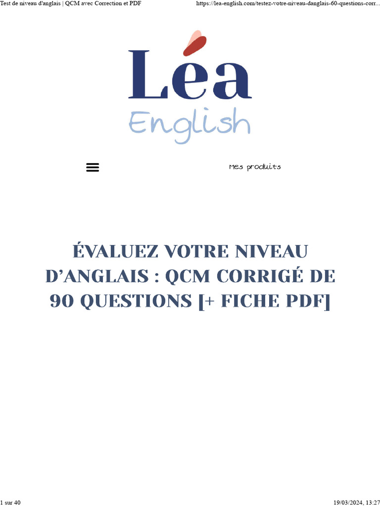 Test de Niveau D'anglais - QCM Avec Correction Et PDF | PDF