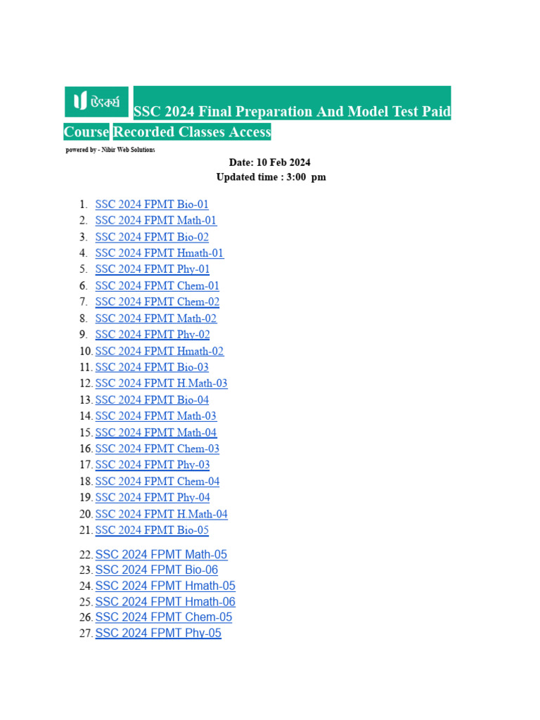 Utkorsho SSC 2024 Final Preparation and Model Test Course Recorded ...