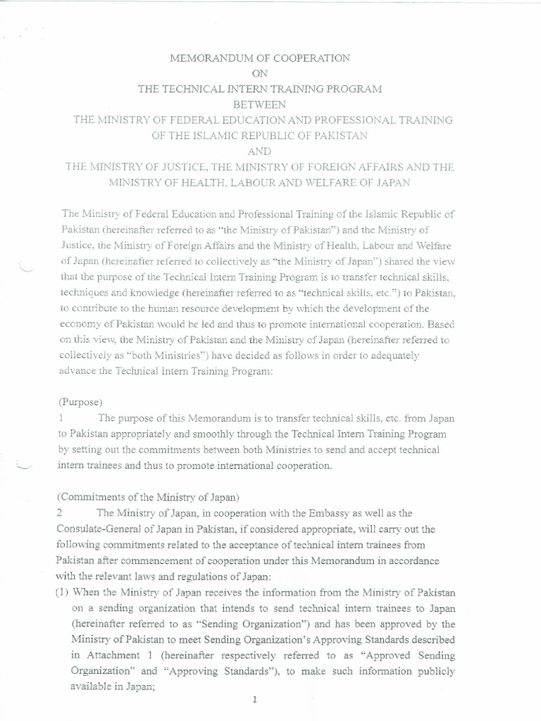 TITP Agreement (Pakistan & Japan) | PDF