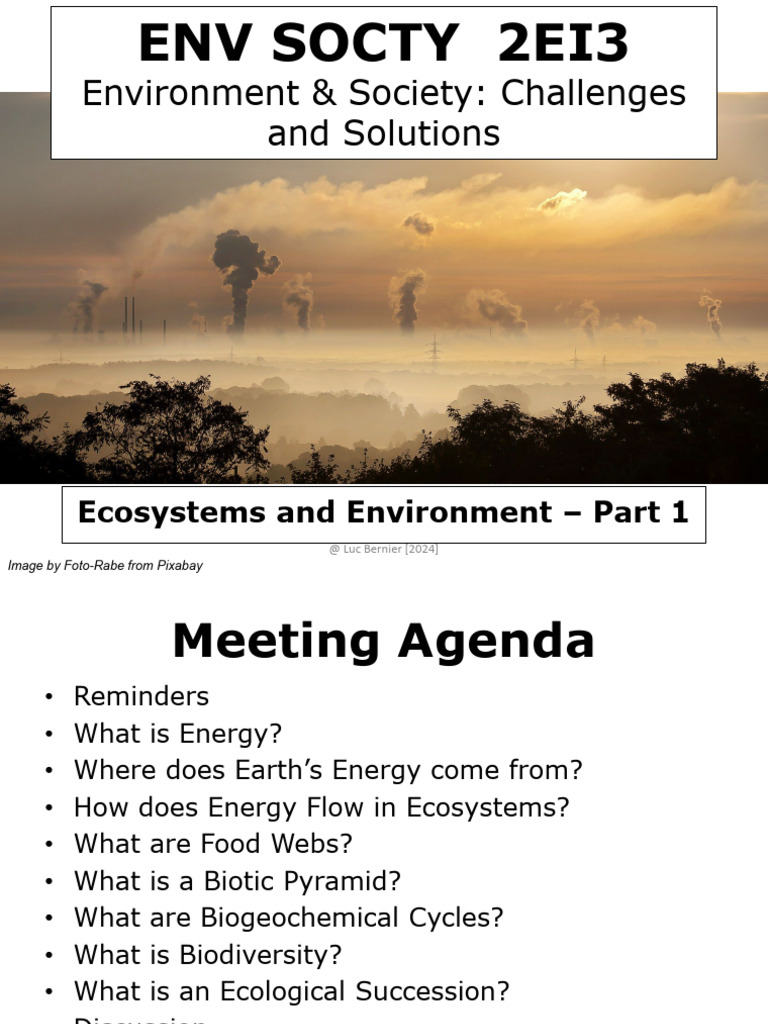 ES 2EI3 - Fall 2024 - Lecture 7 - Ecosystems and Environment - Part 1 - A2L | PDF