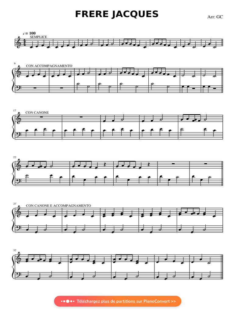 Frere Jacques Partition Facile | PDF