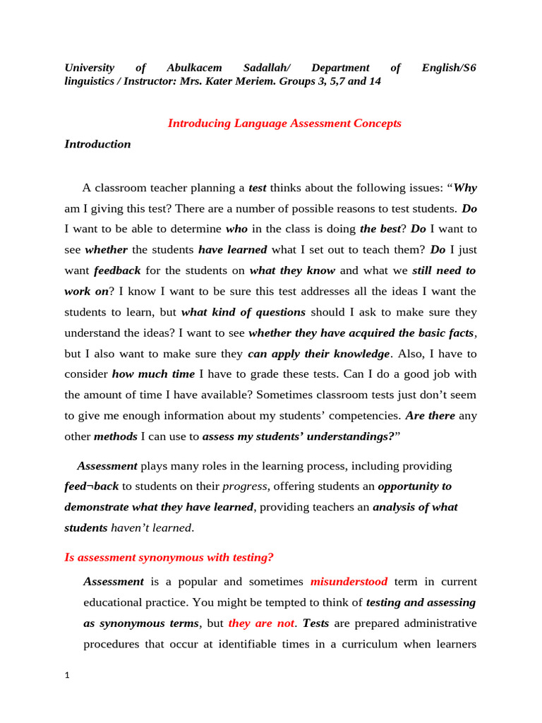 Introducing Language Assessment Concepts | PDF