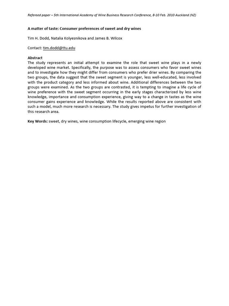 A Matter of Taste Consumer Preferences o | PDF | Wine | Consumption ...