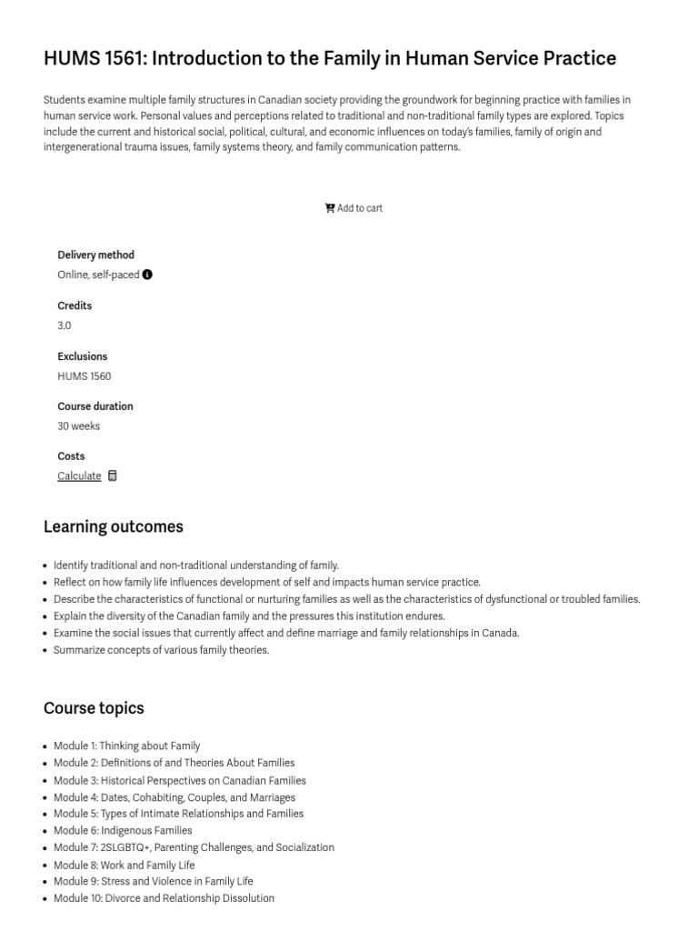 HUMS 1561 - Introduction To The Family in Human Service Practice | PDF