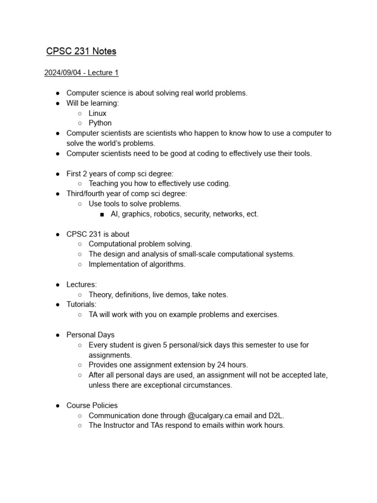 CPSC 231 Notes | PDF
