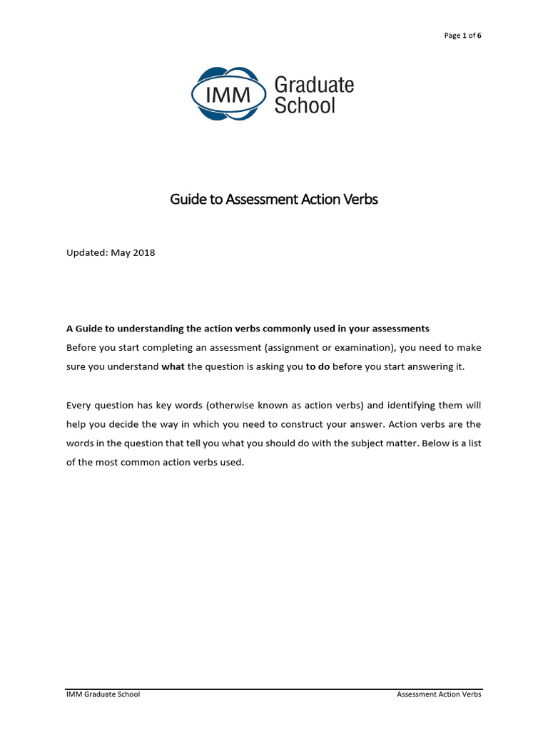 Guide To Assessment Action Verbs | PDF
