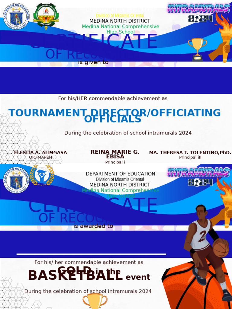 Certificate For Winners and Coaches Intramurals | PDF
