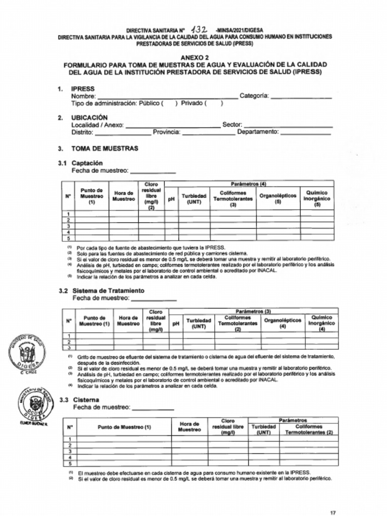 Formulario Toma de Muestras RM 451-2021-MINSA-21-22 | PDF