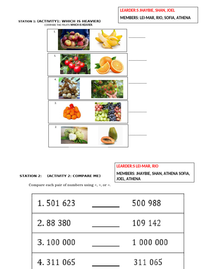 Station Rotation Activity Sheets Group 1 | PDF