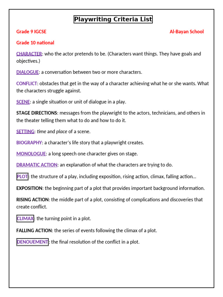 Play Writing Criteria | PDF