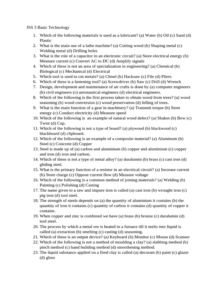 Basic Tech JSS 3 3rd Term | PDF | Steel | Series And Parallel Circuits