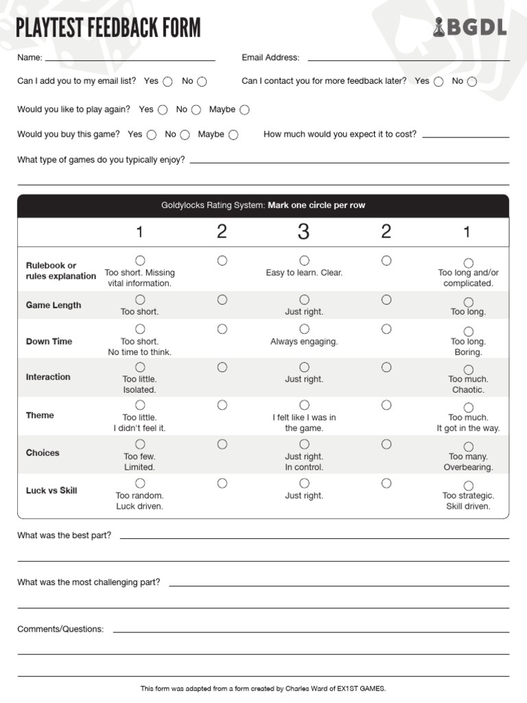 Playtest Feedback Form | PDF