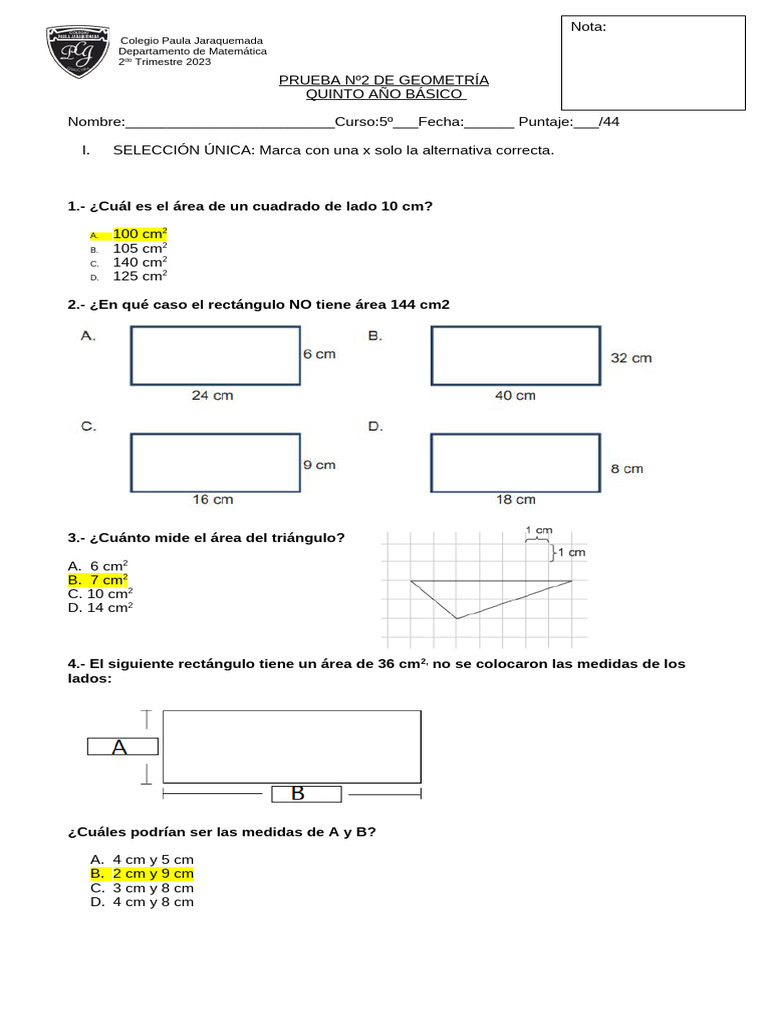 Area y Perimetro 5º | PDF