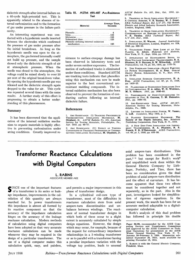 Robins Transformer-Reactance-Calculations-With-Digital-Computers | PDF
