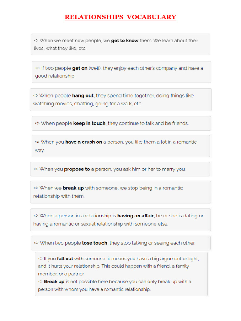 Relationships Vocabulary | PDF