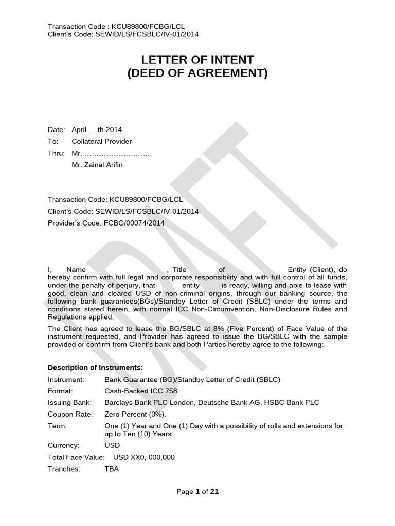 Letter of Intent | PDF