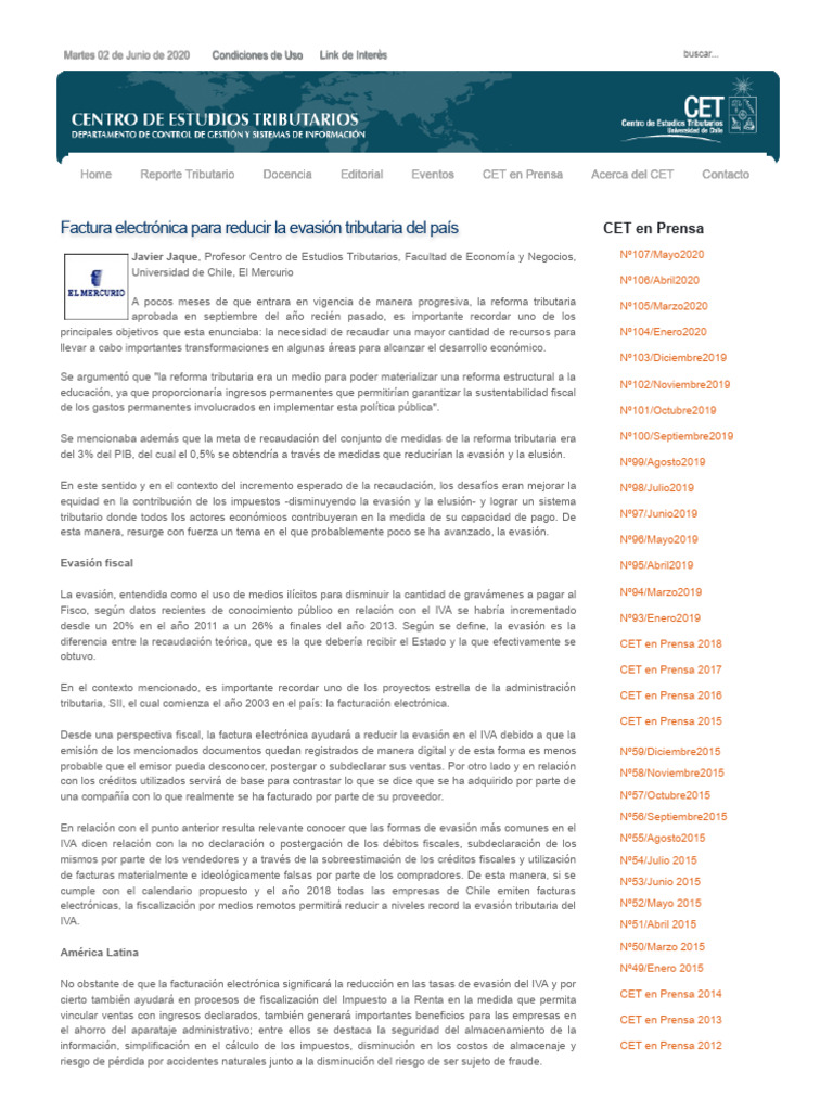Centro de Estudios Tributarios - Factura Electrónica para Reducir La Evasión Tributaria Del País ...