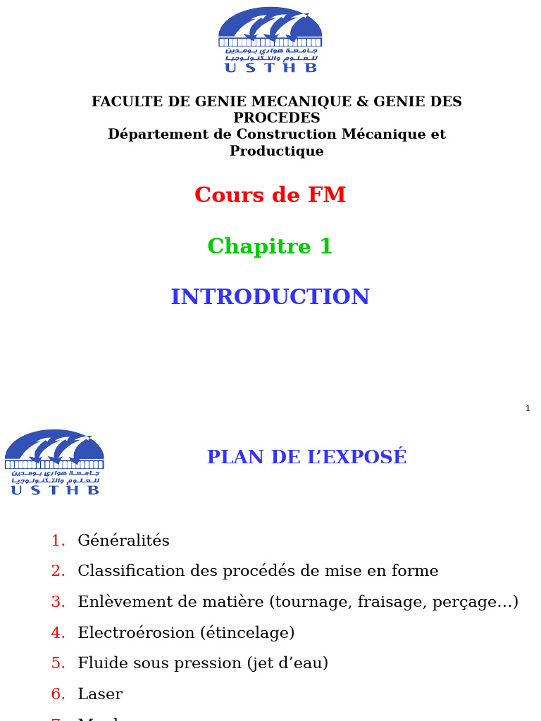 Cours FM Chapitre 1 Introduction Fabrication Mecanique | PDF