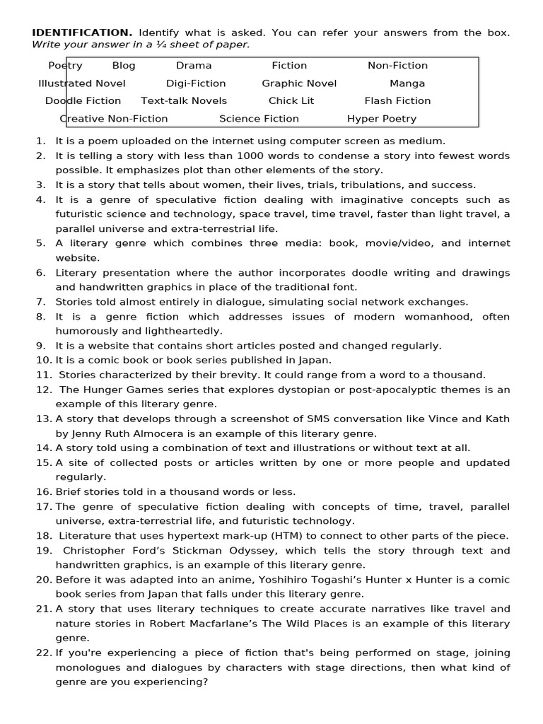 SUMMATIVE TEST 2 FOR 21st Century Lit Genres | PDF