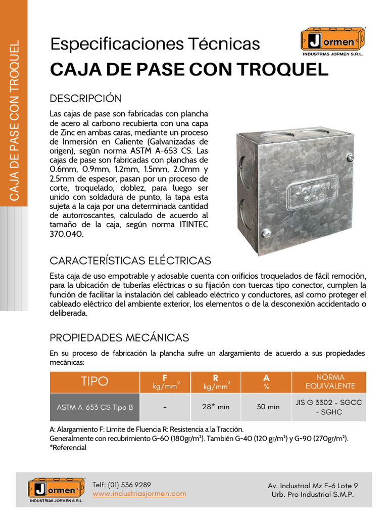 FICHA TÉCNICA CAJA DE PASE CON TROQUEL | PDF