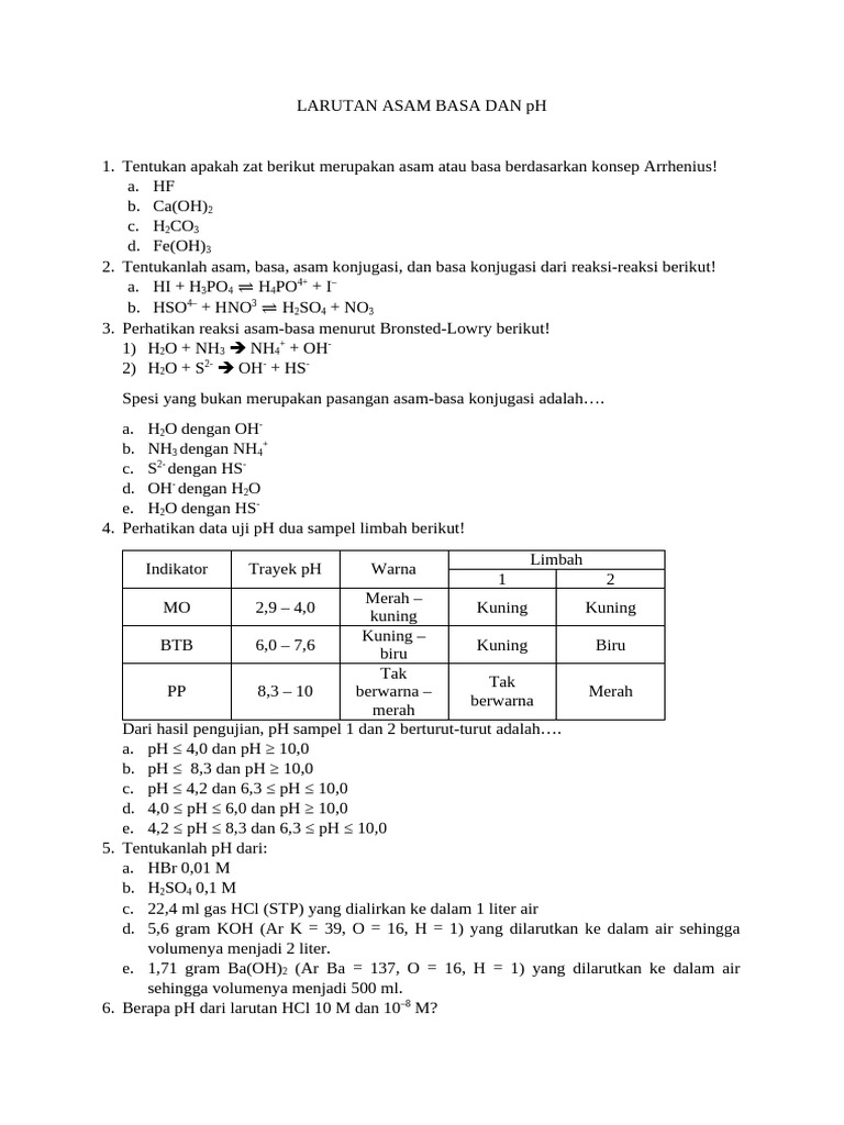 LATIHAN SOAL PH Dan ASAM BASA | PDF