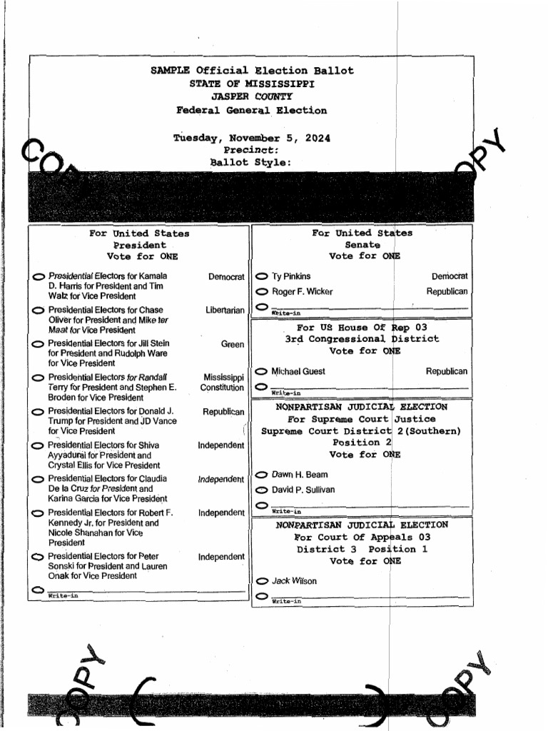 Sample Ballot Jasper County | PDF | Presidents Of The United States ...
