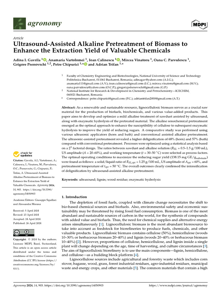 Ultrasound-Assisted Alkaline Pretreatment of Biomass To Enhance The | PDF