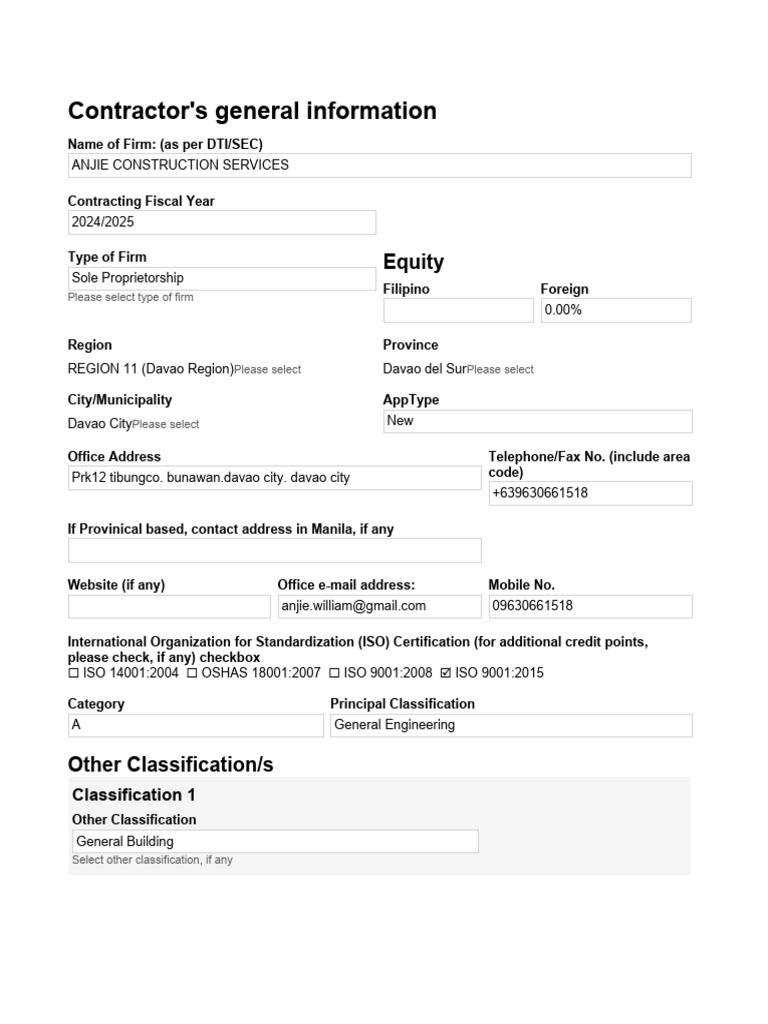 Contractor's General Information - 138664 | PDF