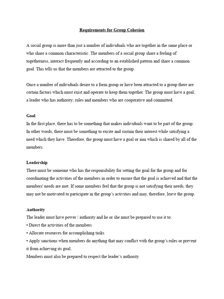 Requirements For Group Cohesion | PDF