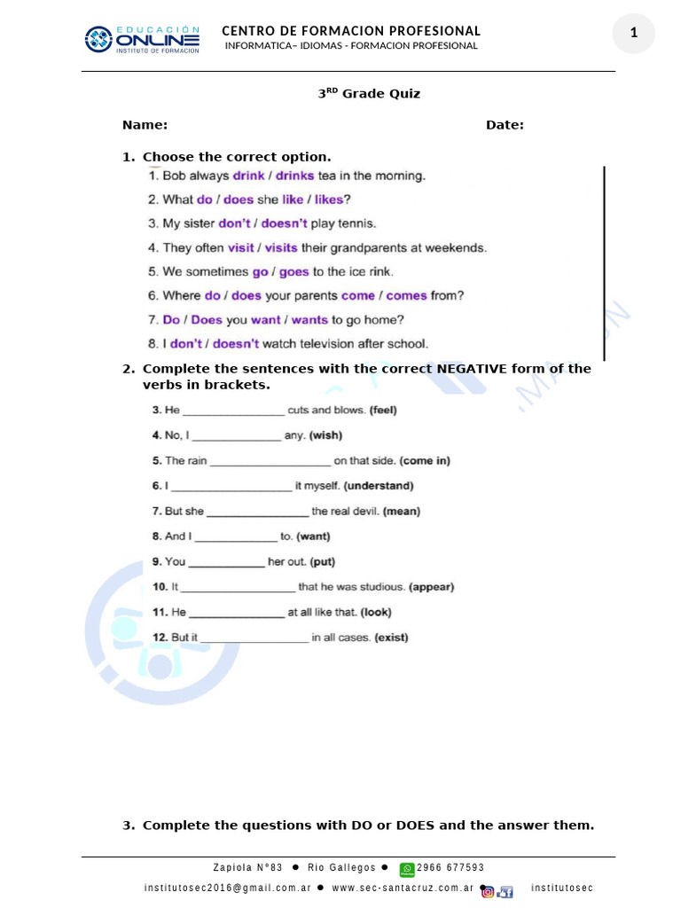 3rd Grade Quiz | PDF