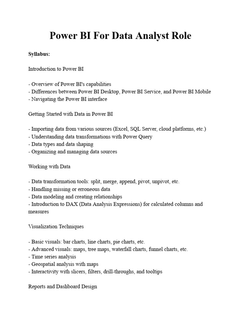 Power BI For Data Analyst Role | PDF