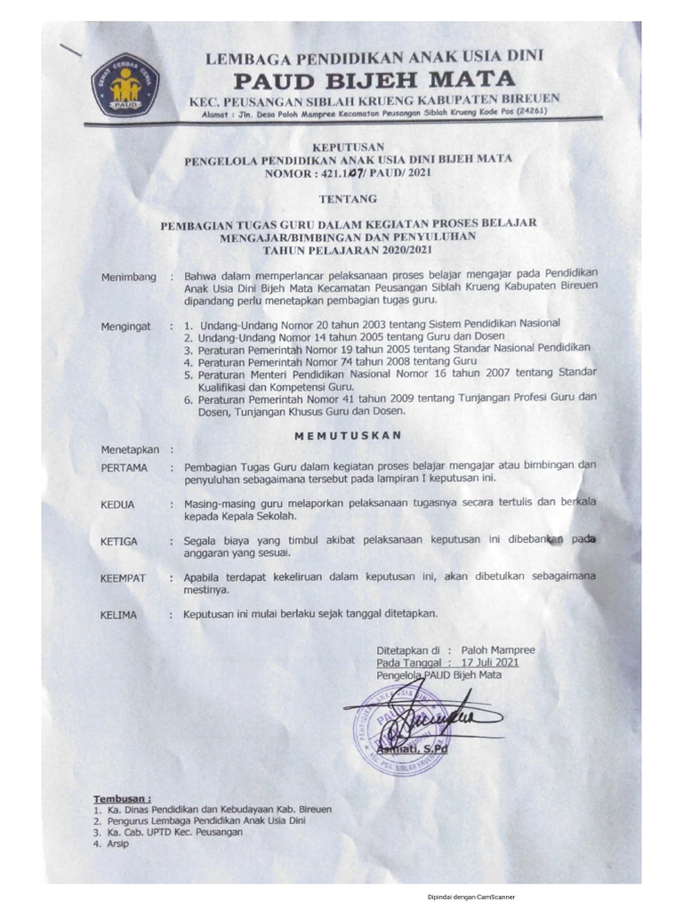 SK Pembagian Tugas Bijeh Mata 2021 | PDF