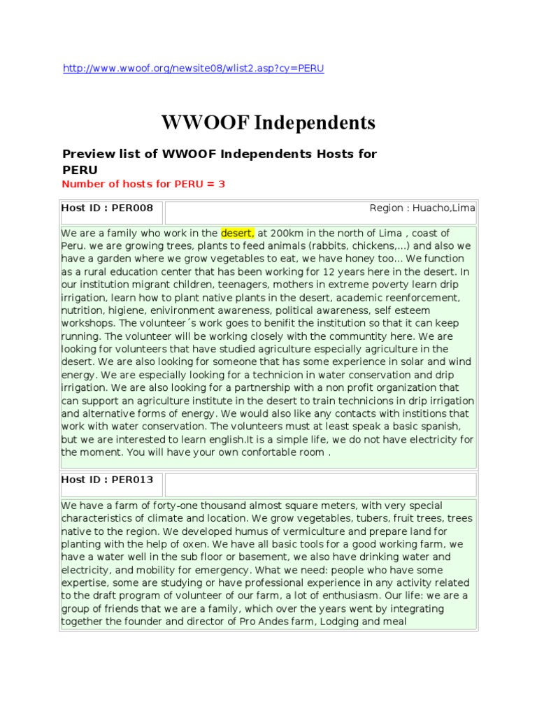 WWOOF Opportunities in Peru and Bolivia | PDF | Organic Farming ...