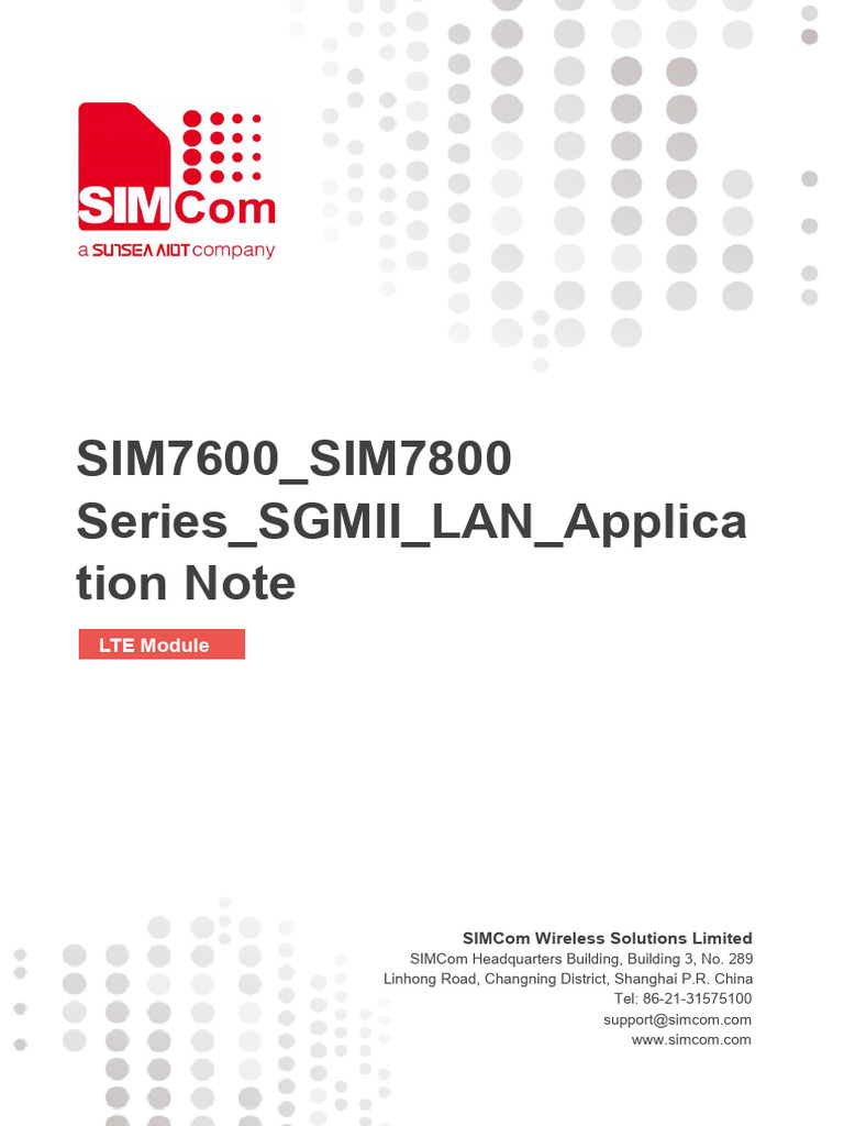 SIM7600 SIM7800 Series SGMII LAN Application Note V3.00 | PDF